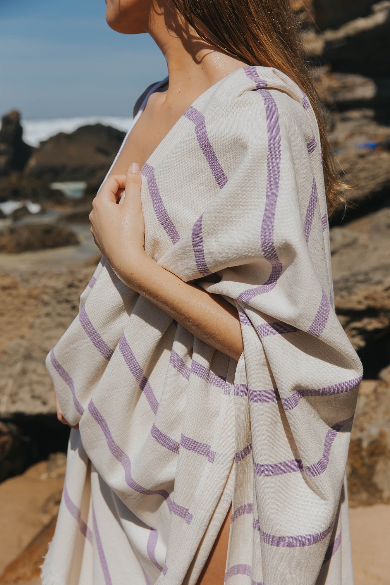 Premium beach towels | Torres Novas | Lavender stripes Boa-Nova